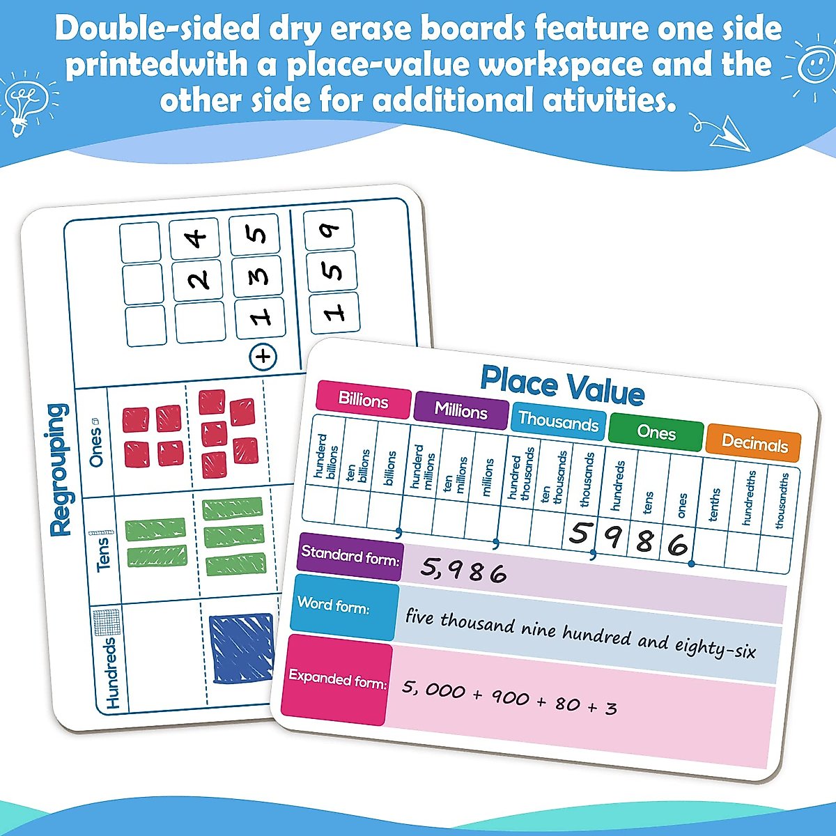 Dry Erase Place Value Whiteboard,9" x 12" Double Sided Dry Erase Boards for Kids for Teaching Place Values from Billions to Decimal Numbers,Math Manipulatives White Board for Students