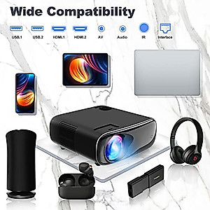 Native 1080P Projector with WiFi and Bluetooth,4K Supported 5G WiFi Video Projector,800ASIN LM 300" Display,6D Keystone Home Theater Projector with Bag Support TV Stick/iOS/Android/Laptop/USB/PS5
