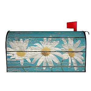 Rustic Spring Daisy Mailbox Covers Magnetic Standard Size 21x18 Inch Teal Old Wood Board Mailbox Decals Mailbox Wrap Post Letter Box Cover Mailbox Post Cover for Garden Yard Decor