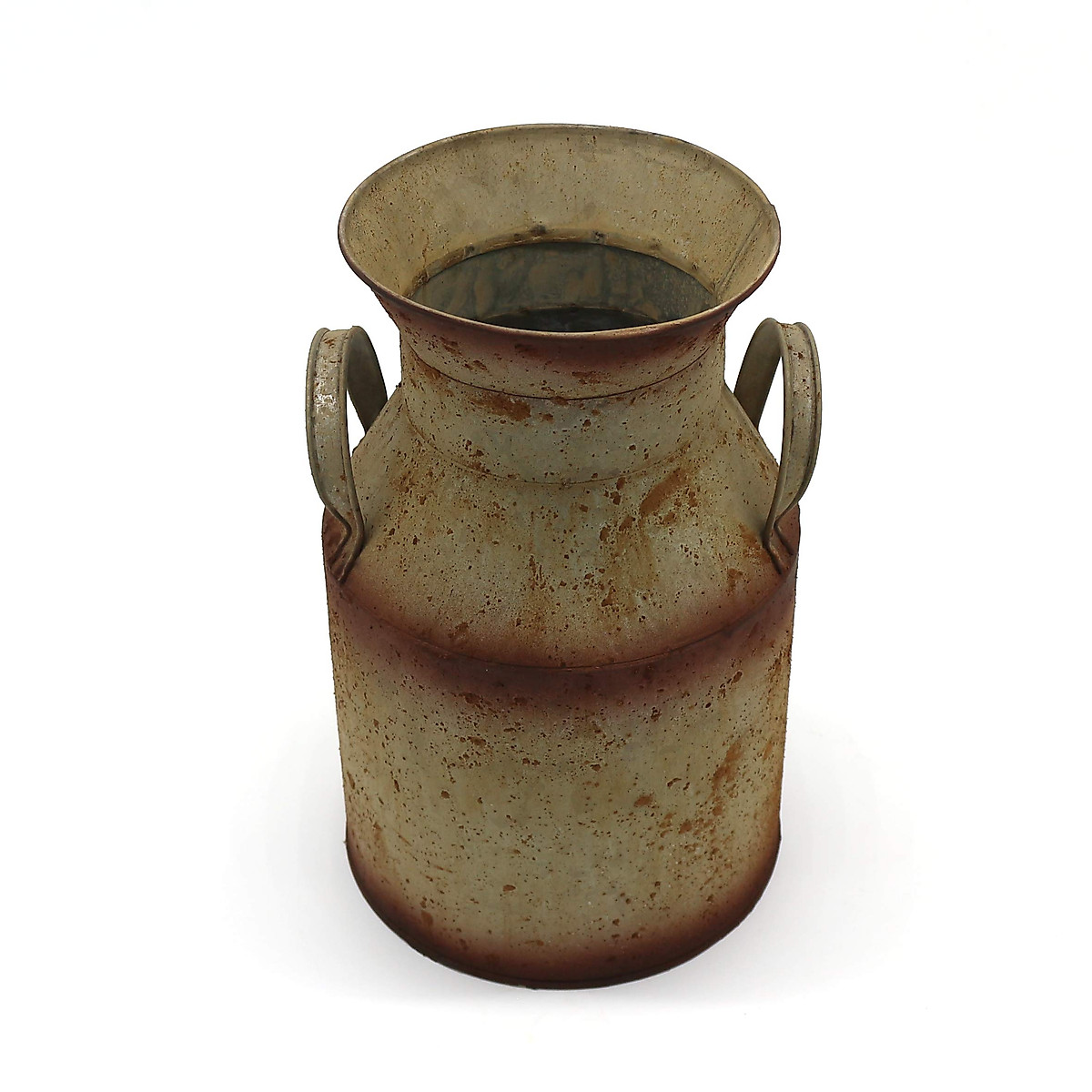 CVHOMEDECO. Farmhouse Galvanized Metal Milk Can, Old Rustic Primitives Jug Vase for Home and Garden Décor. Grey