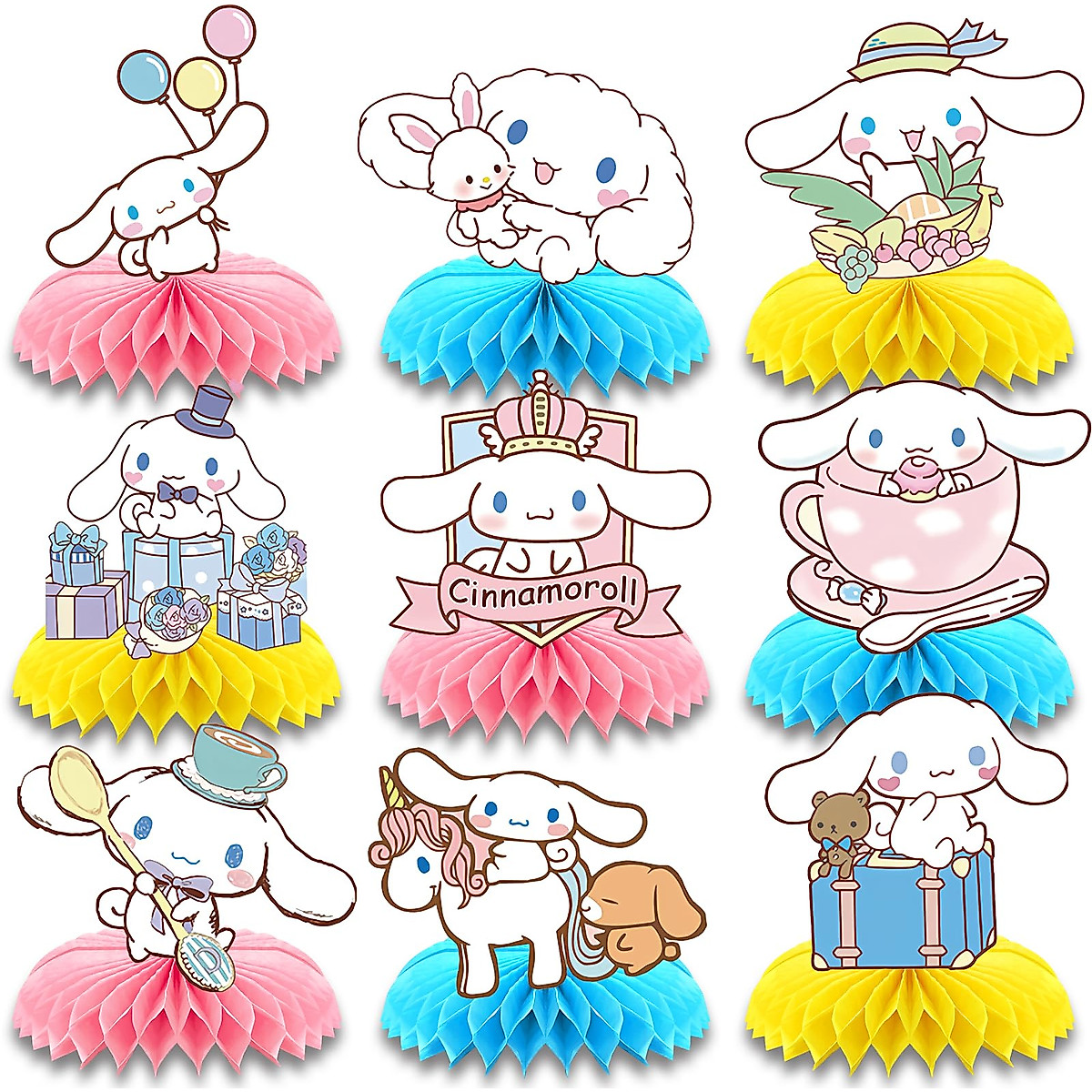 Educatgame Kawaii Centerpieces for Tables - Set of 9, Kawaii Party Decorations, Kawaii Party Supplies, Kawaii Table Decorations, Cute Anime Honeycomb Centerpieces for Birthday Party