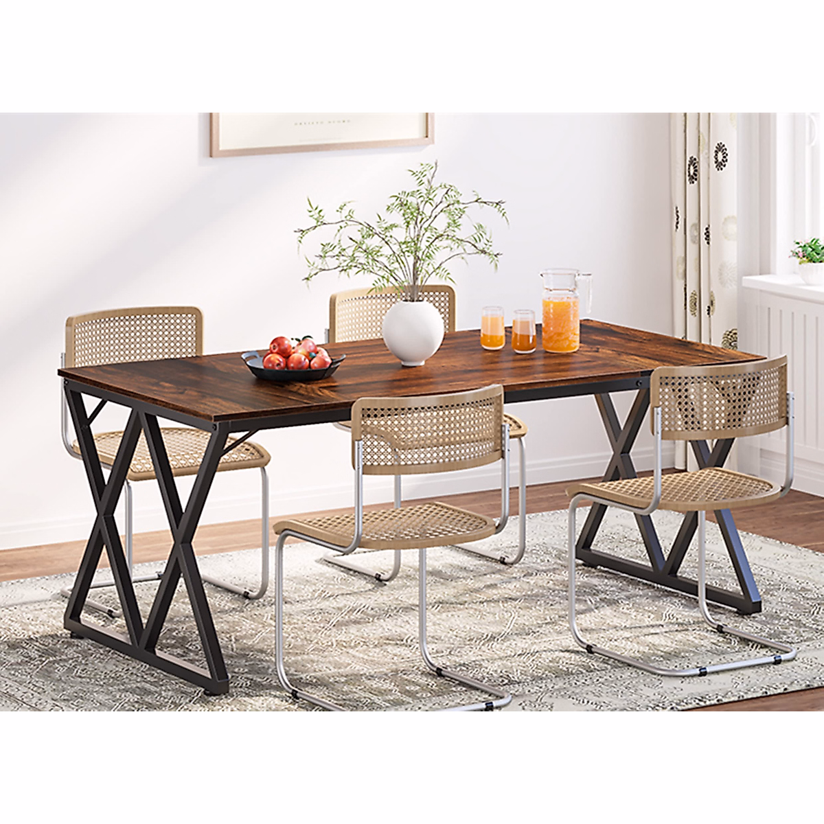 Tribesigns Dining Table for 6, Industrial 70.87 Inch Dining Room Table with Heavy Duty Metal Frame, Wooden Rectangle Kitchen Table for Dining Room, Kitchen, Home Furniture, Rustic Brown