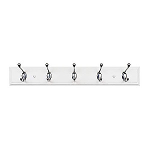 Creathome 27" Hadi Hookrail with Five Hooks, White Board and Chrome Powder Coated Hook (2 Pcs Package)