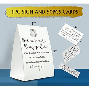 Tesedupoole Diaper Raffle Sign,Diaper Raffle Baby Shower Game Kit (1 Standing Sign + 50 Guessing Cards),Baby Showers Decorations,Card for Baby Shower Game to Bring a Pack of Diapers-N04