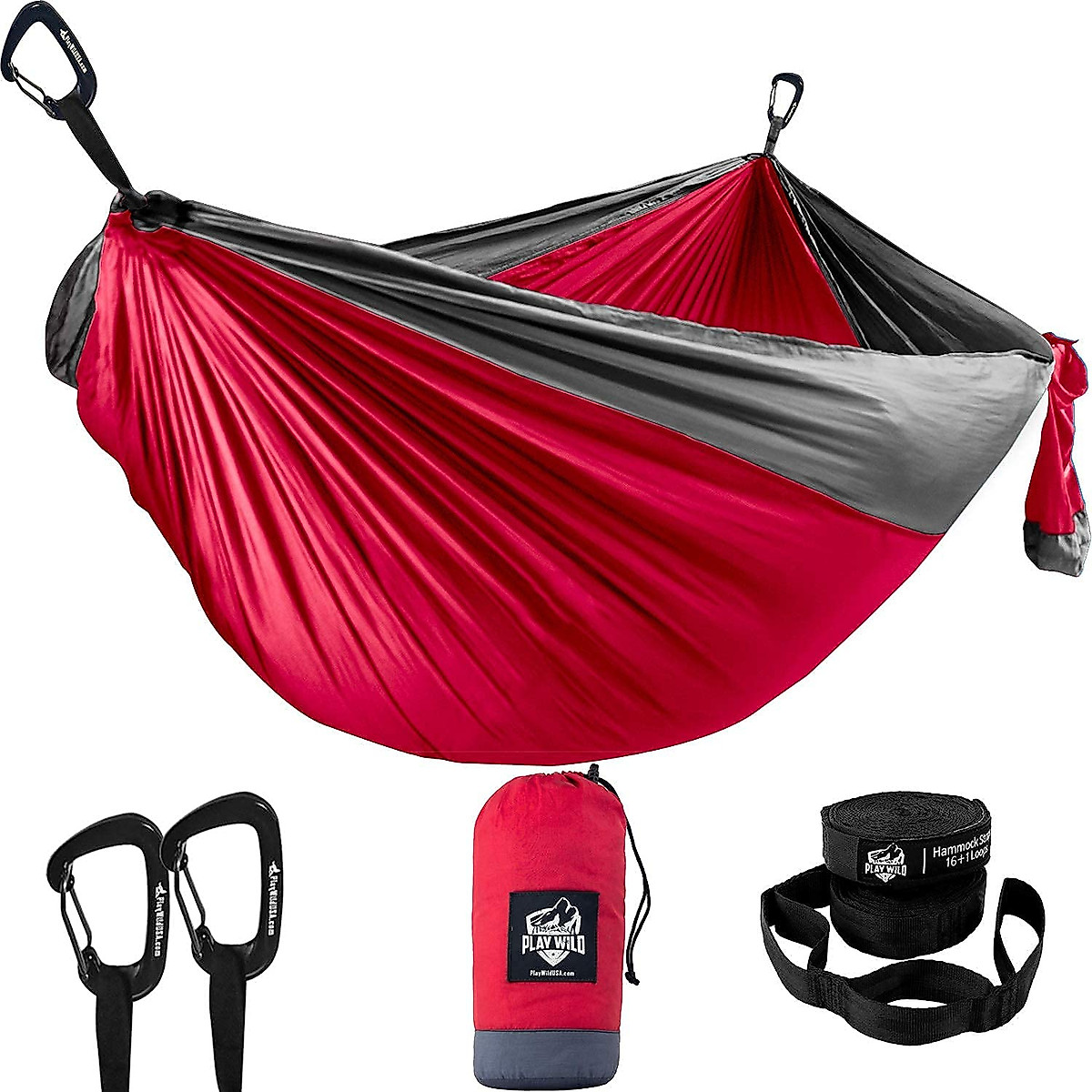 Double Hammock for Camping, Travel and Hiking - 2 Person Outdoor Hammock - Lightweight & Portable Yet Heavy Duty with Straps Included for Easy Hanging from Trees - Great Camping Gifts for Men & Women