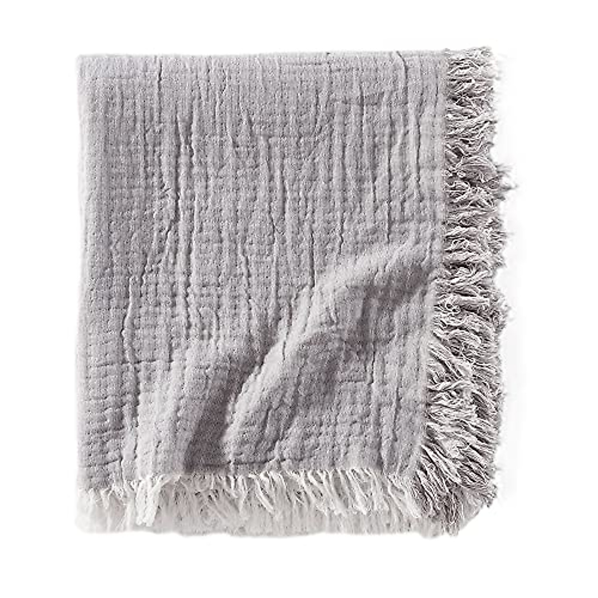 Brielle Home Denver Reversible Cotton Gauze Throw Blanket, Grey/Ecru, 50x60