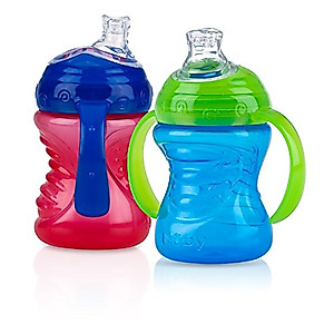 Nuby Plastic 2-Pack No-Spill Super Spout Grip N' Sip Cup, Red and Blue