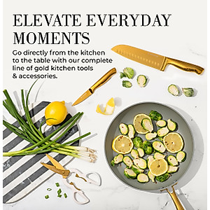 STYLED SETTINGS White and Gold Knife Set with Sharpener -14PC Self Sharpening Knife Block Set Includes Luxurious Full Tang Knives and White Knife Block - White and Gold Kitchen Decor Accessories