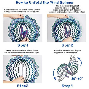 DREAMYSOUL Outdoor Wind Spinner Metal, 12 Inches Butterfly Hanging Wind Spinners 3D Garden Wind Sculpture for Outdoor Garden Patio Decoration