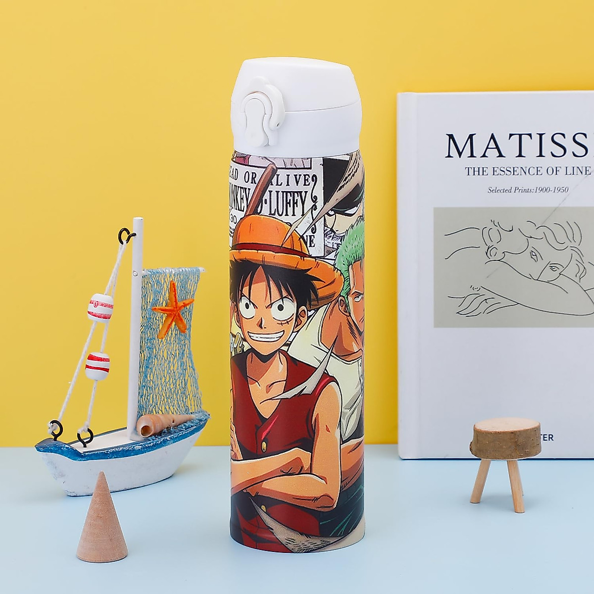 CNEISEJK Anime Piece Water Bottle, Vacuum Insulated Cosplay Zoro Luffy Stainless Steel 16.9oz Cup Thermoses with Locking Cover Leak-Proof Design (WB-Hzw A 2403), 500ML