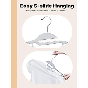 HOUSE DAY Grey Plastic Hangers 50 Pack, Slim Clothes Hangers Space Saving, Non Slip Hangers with Rubber Pads, Sturdy Coat Hangers for Closet, S-Shaped Hangers for Shirt, Suit, Pant, Skirt