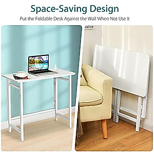 MJWDP Folding Desk Office Computer Desk PC Laptop Writing Desk Home Office Workstation White Portab