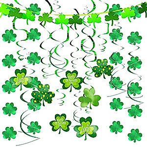 JOYIN 27 Pcs St. Patrick's Day Decoration with Irish Saint Patricks Green Shamrock Foil Strings, Hanging Swirls with Garland. St Patricks Ceiling Hanging and Wall Decoration