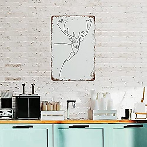 Deer One Line Art Modern Monochrome Animal Minimalist line Art Antlers Funky Style Creative Retro Art Metal Funny Wall Decor Plaque Cafe Office Vintage Home Decor Fashion Novelty Gift 8x12inch