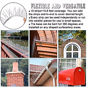 LANNEY Bird Spikes, 10 Strips Stainless Steel Bird Deterrent Pigeon Spikes for Outside to Keep Birds Away, Anti Bird Repellent Spikes Control Kit Cover 10.8 Feet, Unassembled