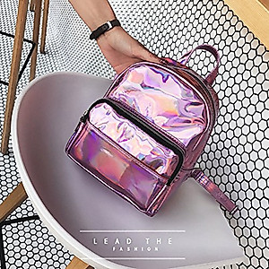 Amosfun Chic Holographic Backpack Cute Hologram Shoulder Bag Satchel Christmas Birthday Valentine's Day Gift for Women
