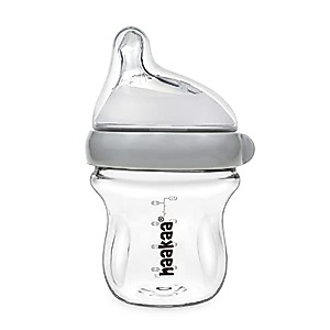 haakaa Gen.3 Natural Glass Baby Bottle 4.2oz/120ml - Wide Neck Anti-Colic Slow Flow Nipple for 0M+ Breastfed Baby, Newborn Registry Essentials,BPA-Free - 1 PK