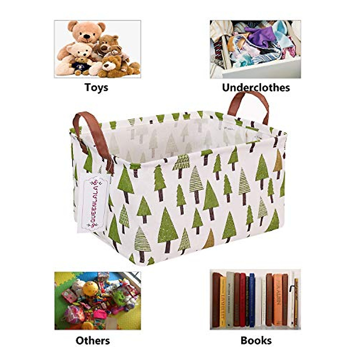 QUEENLALA Rectangular Laundry Hamper/Foldable Nursery Laundry Basket for Organizing/Storage Bin Baskets/Children Toy Office Bedroom/Toy Bin Closet Shelf Baskets（Rec-Green forest）