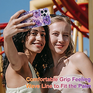 EYZUTAK Case for iPhone 13 Pro Max, Colorful Retro Oil Painting Printed Flower Laser Glossy Pattern Cute Curly Wave Edge Exquisite Phone Cover Stylish Durable TPU Protective Case for Girl Women-Purple