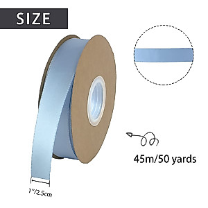Sewhick 1 Inch x 50 Yards Solid Satin Ribbon Single Face Fabric Ribbons for Gift Wrapping Crafting Bows Bouquet Wedding Invitation Floral Arrangement Baby Shower, Light Blue