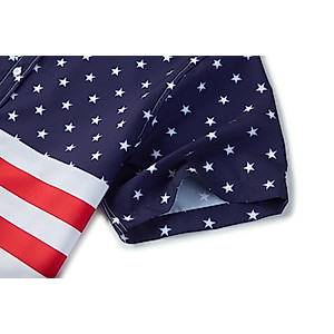 ENVMENST Men's American Flag Button Down Shirts Casual Short Sleeve Patriotic Hawaiian Shirt（Flag,3XL）