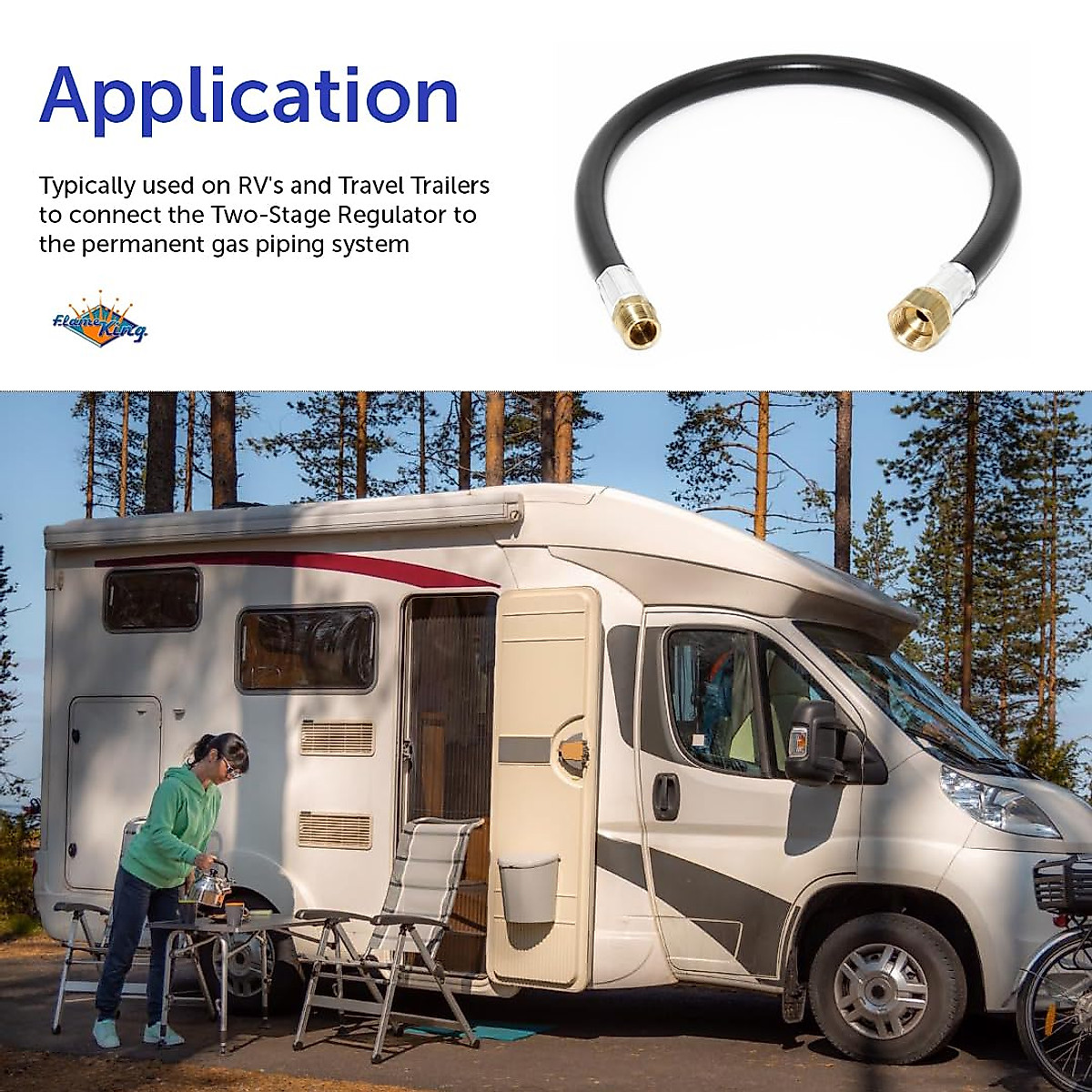 Flame King Propane Thermo Plastic Rubber Hose Assembly, 24-inch, 3/8-inch ID for RVs and Travel Trailers