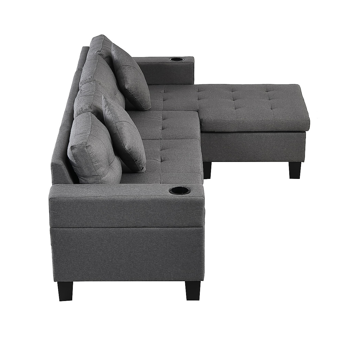 Morhome Upholstered Reversible Sofa,Modern L Shaped Couch with Left Or Right Hand Chaise and Cup Holder for Living Room Small Space