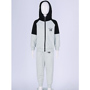 dPois Boy's Tracksuit 2 Pieces Sport Outfit Hoodie Sweatshirt and Sweatpants Jogging Pants Set Activewear Gray 7-8 Years