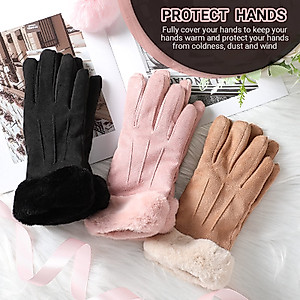 SATINIOR 3 Pairs Winter Warm Touchscreen Gloves Women's Fleece Lining Texting Gloves Fuzzy Soft Winter Gloves for Skiing(Black, Khaki, Pink)