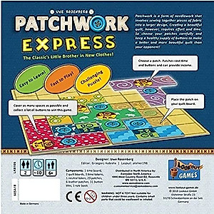 Patchwork Express Board Game - Fast-Paced Two-Player Quilting Strategy Game! Interactive Puzzle Game for Kids & Adults, Ages 6+, 2 Players, 20 Minute Playtime, Made by Lookout Games