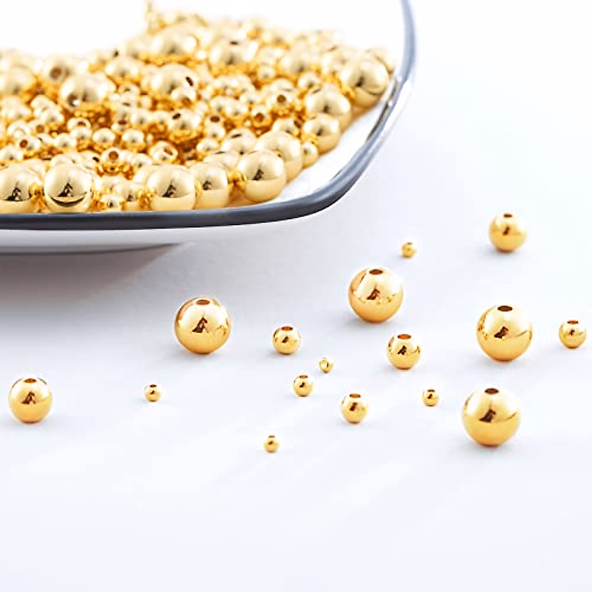 JinCraft 40pcs 8mm 14K Gold Plated Beads, Long-Lasting Round Smooth Spacer Beads, Seamless Spacer Ball Beads Gold Beads for Necklace, Bracelet, Earring,Jewelry Making,Tarnish Resistant.