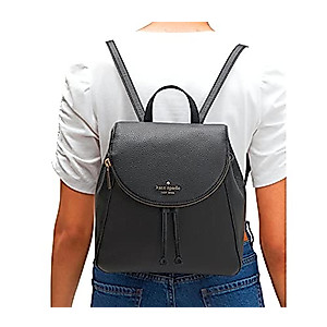 KATE SPADE LEILA MEDIUM FLAP BACKPACK TOTE BAG BLACK SOFT LEATHER