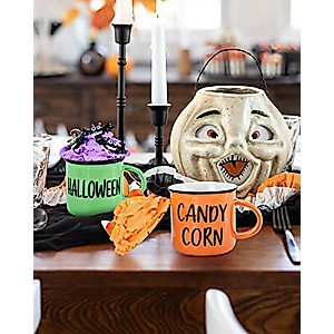 Halloween Mini Coffee Mugs with Faux Whipped Cream Mug Toppers Spider Candy Corn Mug Toppers Halloween Tiered Tray Decorations Novelty Halloween Witches Gift for Woman Coffee Table Centerpieces