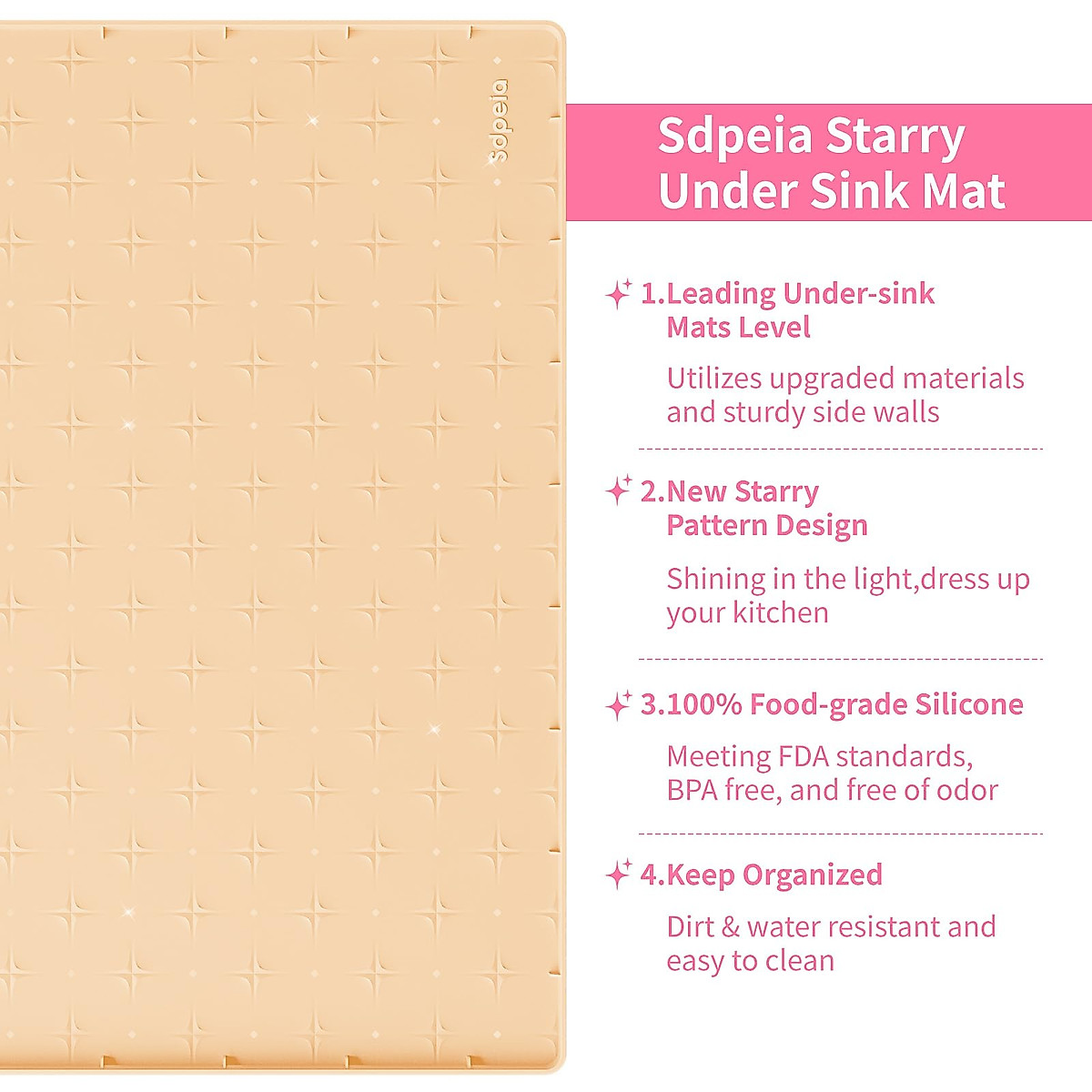 Sdpeia Under Sink Mat for [34" x 22"] Cabinet, Upgraded Silicone Waterproof Mat Kitchen Cabinet Liner Cabinet Protector Kitchen Organizers and Storage