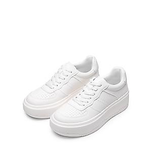 DREAM PAIRS Women Fashion Sneakers Platform Chunky Tennis Walking Lace-Up Comfortable Walking Shoes,SDFN2375W White Size 7