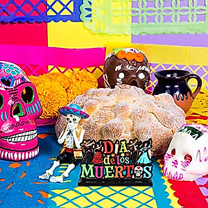 Halloween Table Centerpieces Day of The Dead Decorations Dia de Los Muertos Sugar Skull Signs Happy Halloween Decorations, Mexican Skeleton Skull Wooden Papel Picado Dinner Tier Tray Decor