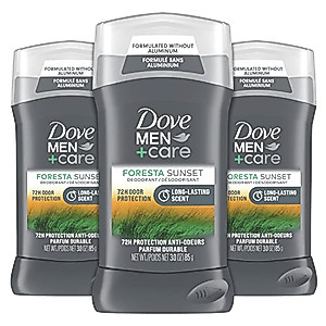 Dove Men+Care Deodorant Stick For Men Foresta Sunset 3 Count Aluminum Free 72-Hour Odor Protection Mens Deodorant With Essential Oils & 1/4 Moisturizing Cream 3oz
