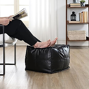 C COMFORTLAND Unstuffed Pouf Ottoman, Faux Leather Poof Cover with Storage, Square Foot Rest, Floor Foot Stools, Bean Bag Ottomans Furniture for Living Room, Bedroom Brown Black (No Filler)
