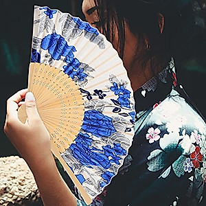 RAZZUM 2 Pcs Floral Folding Hand Fan Chinese Vintage Retro Silk Handheld Fans with Frames for Wedding Dancing Church Party Gifts As Shown Fan