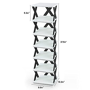 7 Tiers Small Shoe Rack,Narrow Vertical Free Standing Shoe Tower,Space Saving Furniture Shoe Storage Organizer for Corner,Entryway,Door,Hallway,Closet,Bedroom,Stable in Structure and Stackable,Black