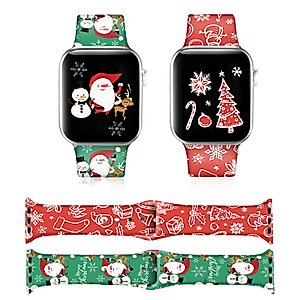 2 Pack Christmas Band Compatible with iWatch SE Series 10 9 8 7 6 5 4 3 2 1 Women Men Apple Watch Bands 46mm 45mm 44mm 42mm(Series 3), Xmas Holiday Adjustable Silicone Strap