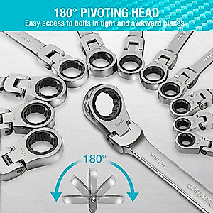 DURATECH 12-Piece Flex-Head Ratcheting Combination Wrench Set, 72-Tooth, Metric, 8-19mm, Cr-v Steel, Organized in Storage Case