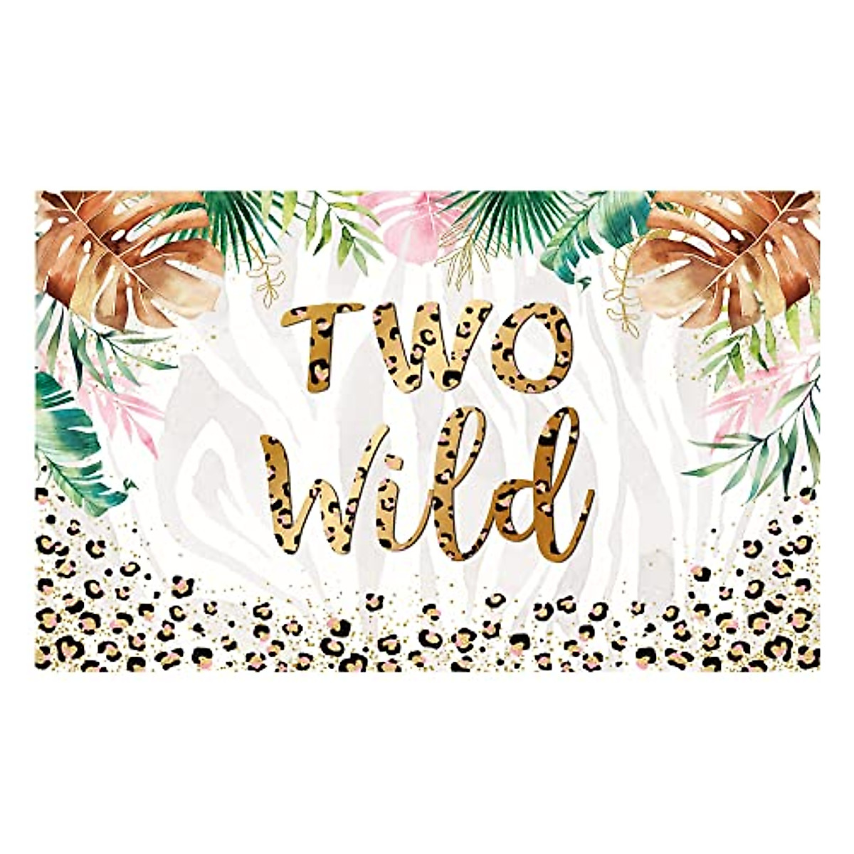 Funnytree Two Wild Backdrop for Girls 2nd Birthday Party Decoration Leopard Theme Floral Jungle Photo Background Photobooth Props