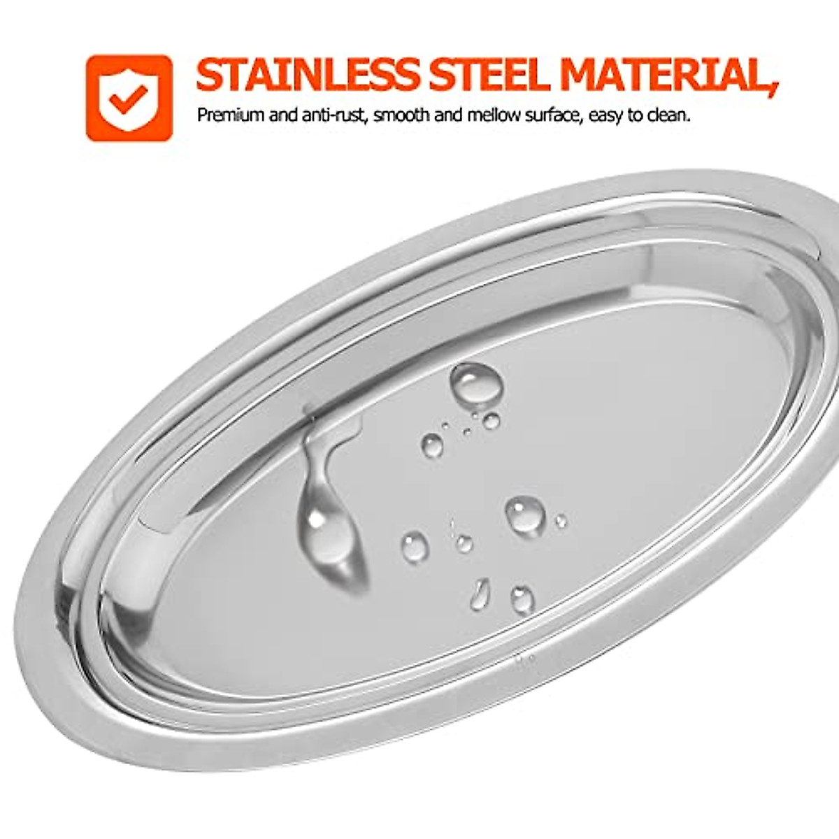 FRCOLOR Stainless Steel Oval Platter 26CM Fish Plate Appetizer Dish Snack Plate Kids Carvery Plate Serving Tray for Steaming Fish Dessert Meat Sushi Silver