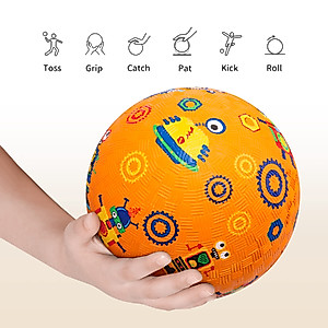 ZOOJOY Cartoon Playground Balls Toddlers, 5" Rubber Kickballs, Outdoor/Indoor Ball Game for Kids, for Boys Girls, W/Pump (Green)