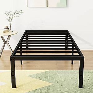 DiaOutro 18 Inch Twin XL Bed Frame Heavy Duty No Box Spring Needed Metal Platform with Maximum Storage, Easy to Assembly, Noise Free, Black