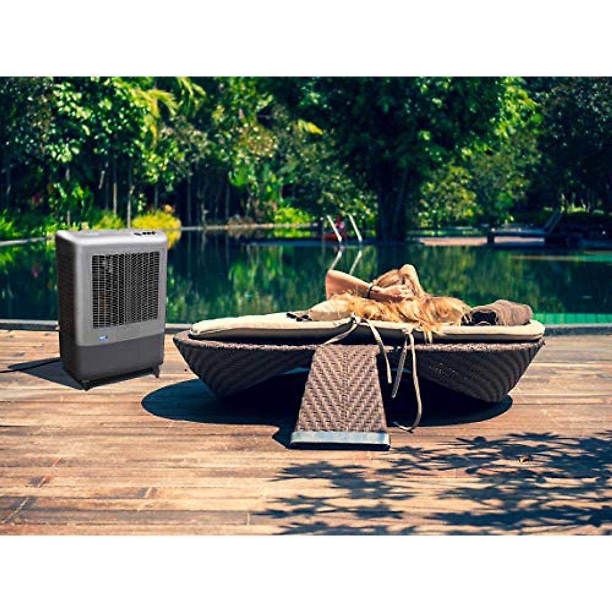 Portable Swamp Coolers - 3100 CFM MC37M Evaporative Air Cooler with 3-Speed Fan - Water Cooler Fan 950 sq. ft. Coverage High Velocity Outdoor Cooling Fan Swamp Cooler by Hessaire - Gray