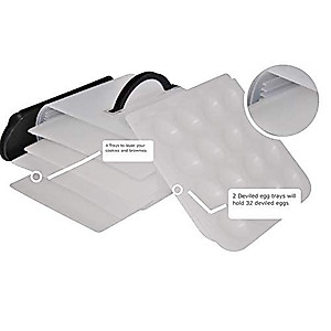 Cookie and Cake Carrier Container with Handle and Lid 4 Trays Cupcake Storage Transport Holder Box 2 Devil Eggs Trays Included