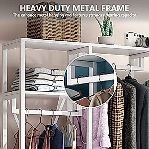 Tribesigns FreeStanding Closet Organizer, Industrial 3 Rod Garment Rack with 4-Tier Storage Shelf, Rustic Wardrobe Rack Clothes Rack for Hanging Clothes and Storage (White)