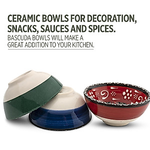 Bascuda® Small Ceramic Bowls Set of 6 with Gift Box - Snack Bowls for Tapas, Dessert, Nuts, Olive, Soy Sauce Dish, Dip - Colourful Decorative Moroccan Spanish Mexican - Decorative Bowl - 3.14 Inches